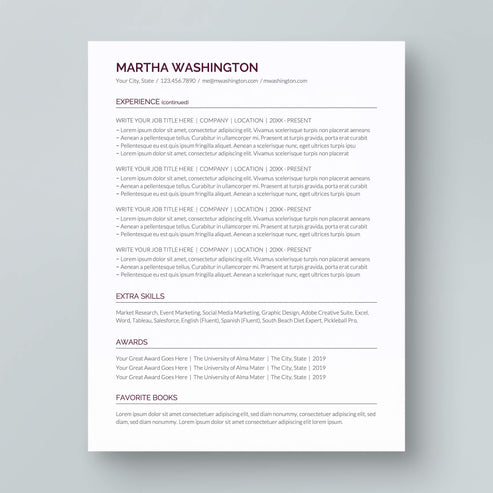 Google Docs Resume Template: Martha Washington by MioDocs