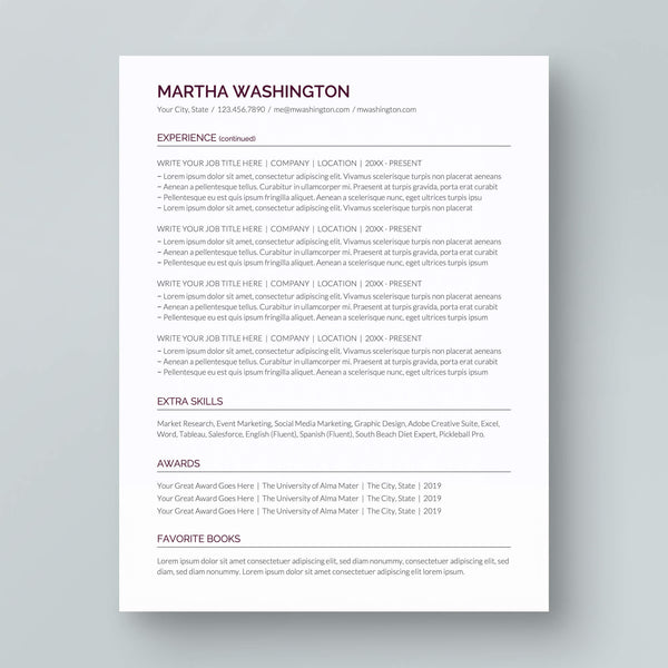 Google Docs Resume Template: Martha Washington by MioDocs