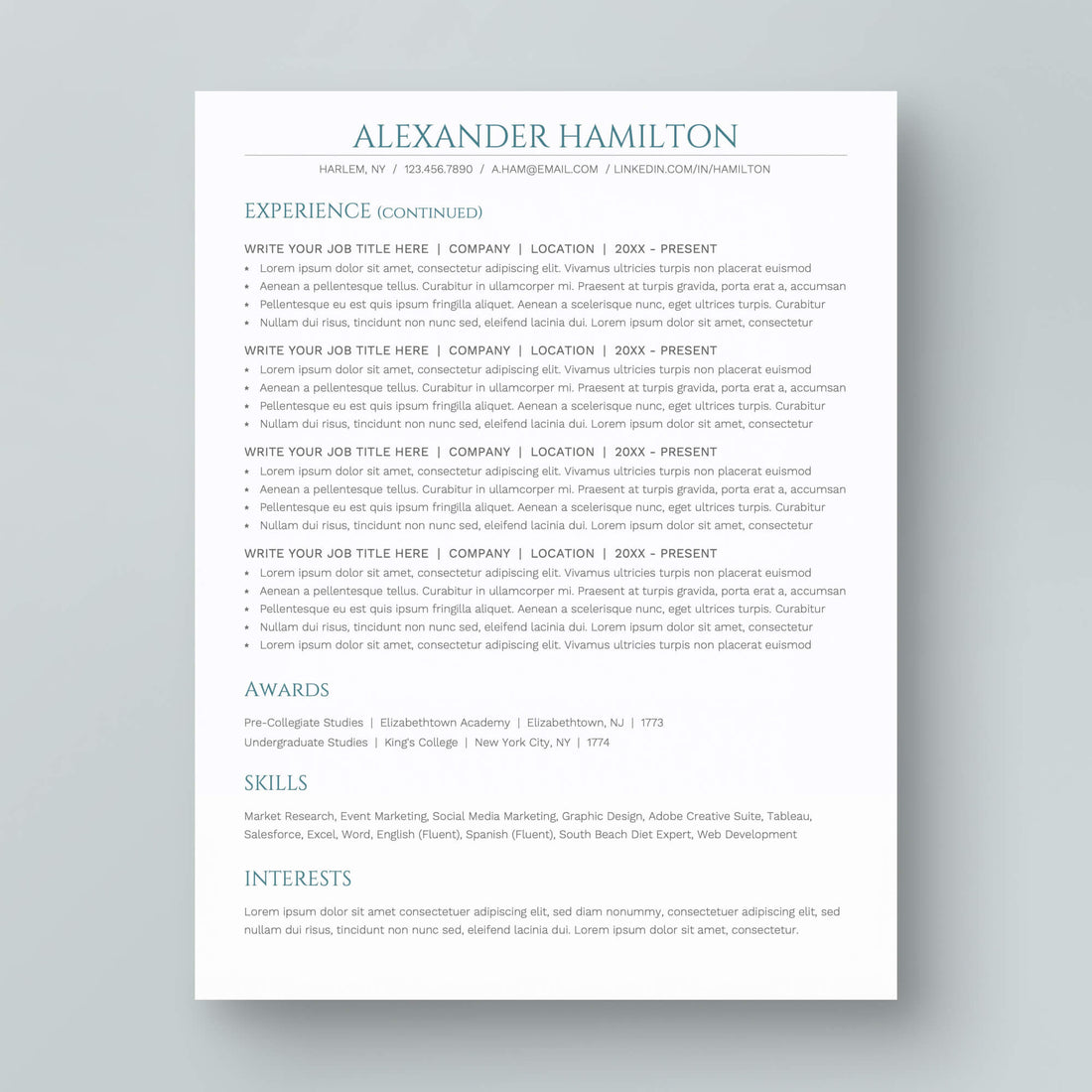 ATS-friendly Resume Template: Alexander Hamilton – MioDocs